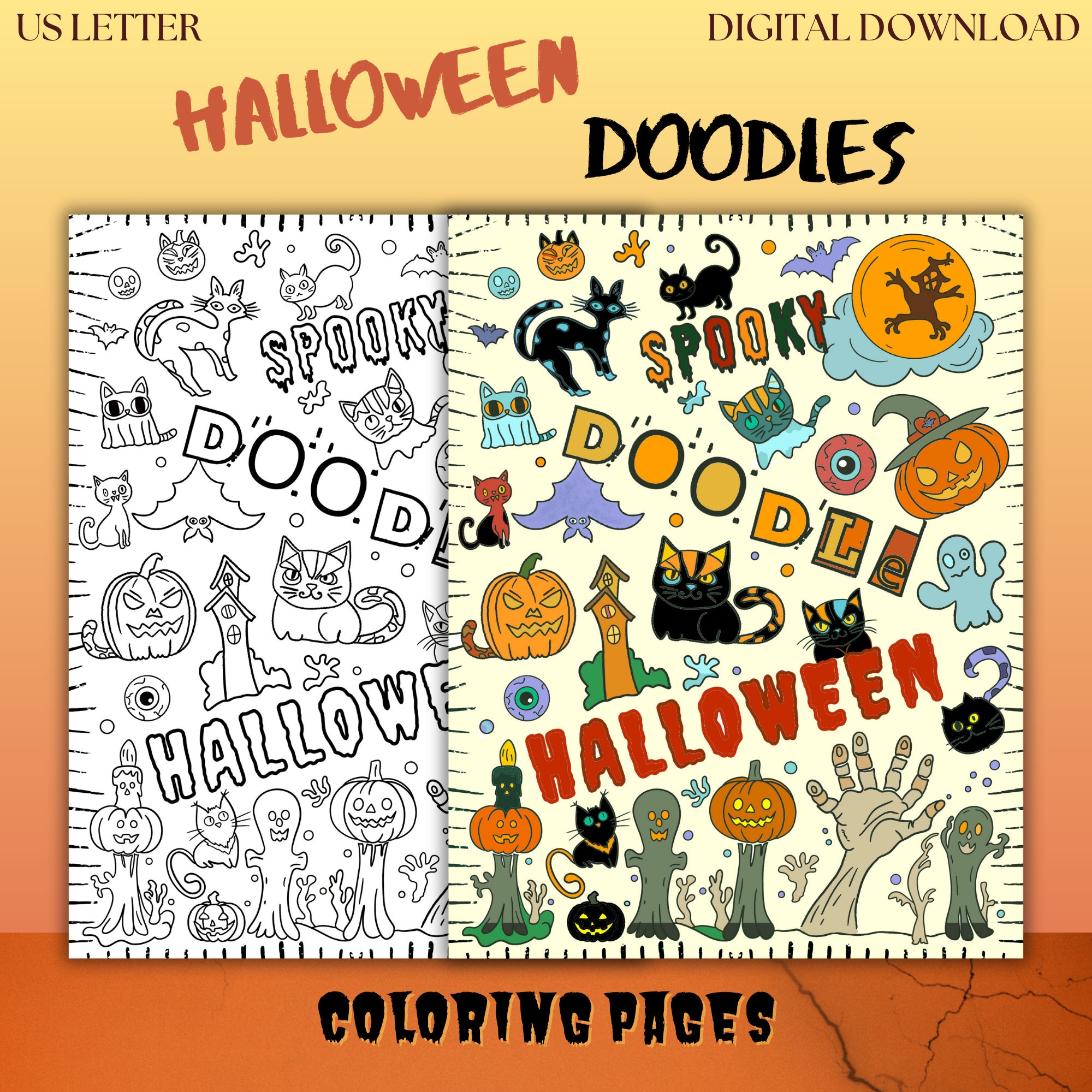 Spooky Doodle Halloween Coloring Pages, Halloween Patterns Coloring ...