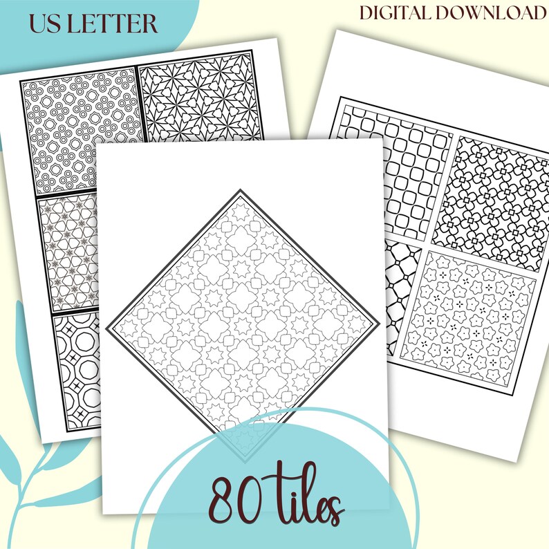 Geometric Floral Tiles Coloring Pages, Relaxing Patterns Intricate ...