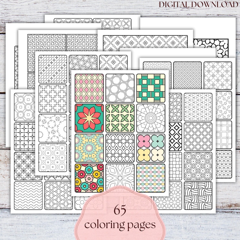 Mosaic Tiles Coloring Pages, Floral & Geometric Pattern Tiles Coloring ...