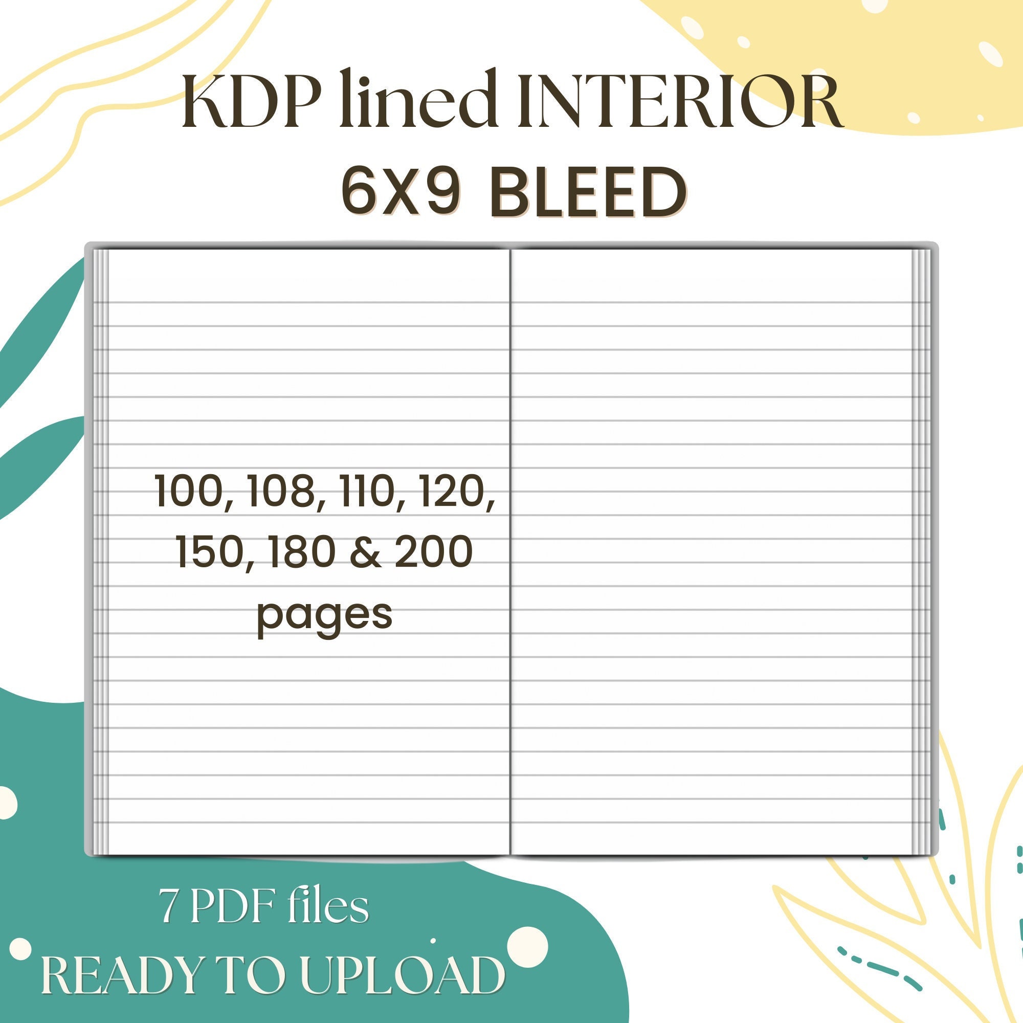 KDP Interior 6 X 9 Journal, Lined Paper With Bleed, Ready to Upload ...