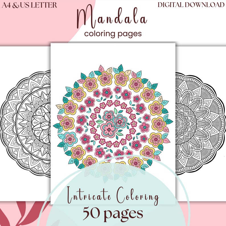 Intricate Mandala Coloring Pages, 50 Hand-drawn Designs (digital ...