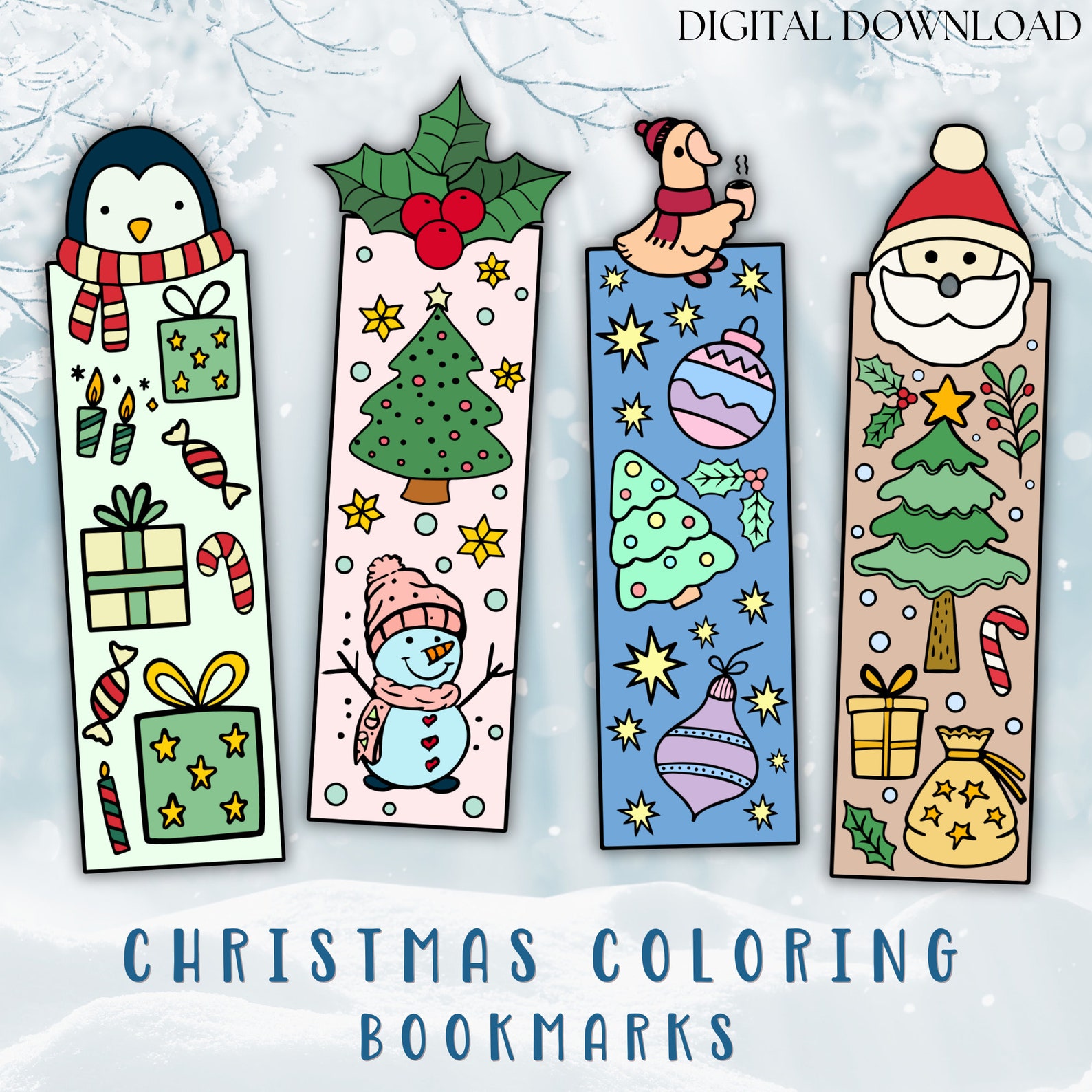 Christmas Coloring Bookmarks Printable Coloring Bookmarks - Etsy