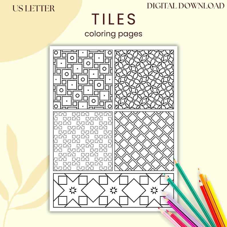 Geometric Tiles Coloring Pages, Mosaic Patterns (digital Download ...