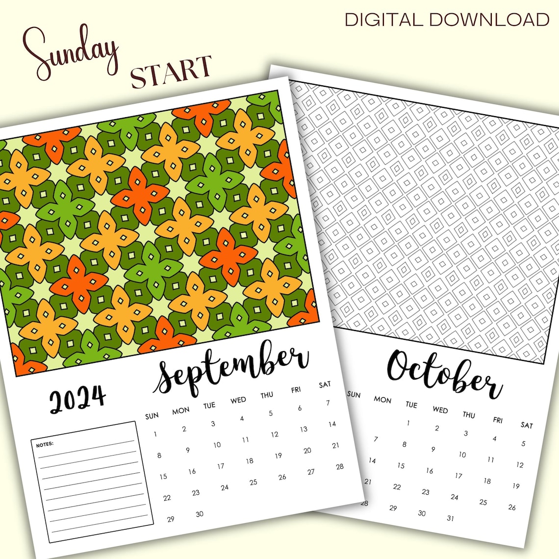 2024 Coloring Calendar, Printable 2024 Calendar Coloring Pages - Etsy