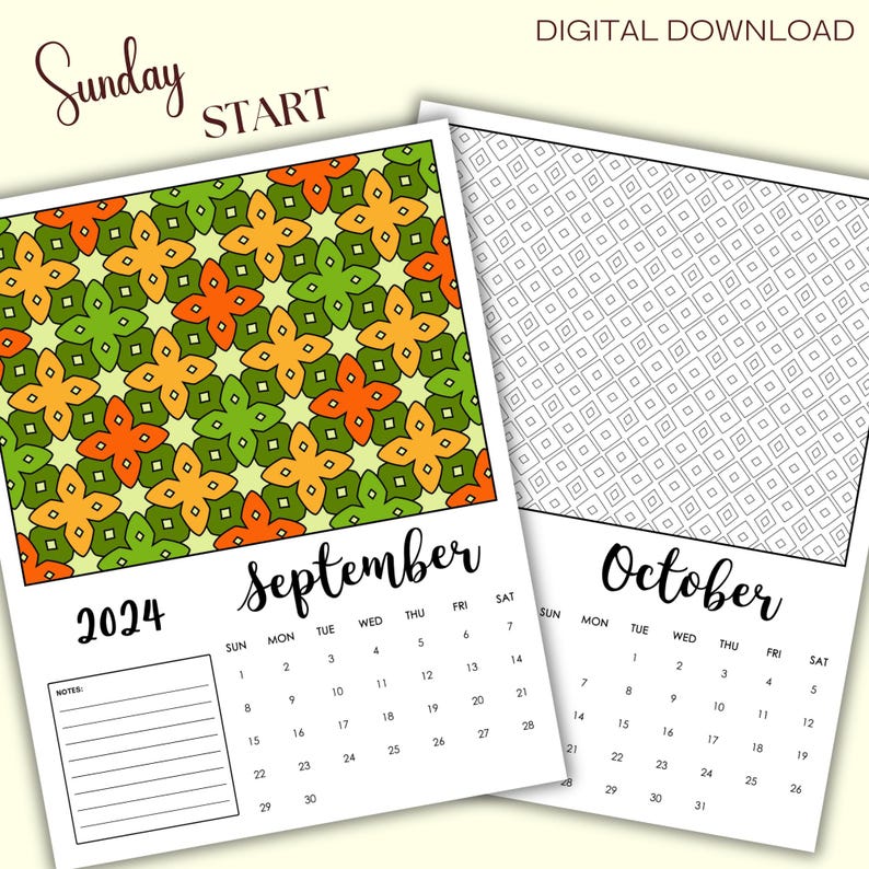 2024 Coloring Calendar, Printable 2024 Calendar Coloring Pages - Etsy