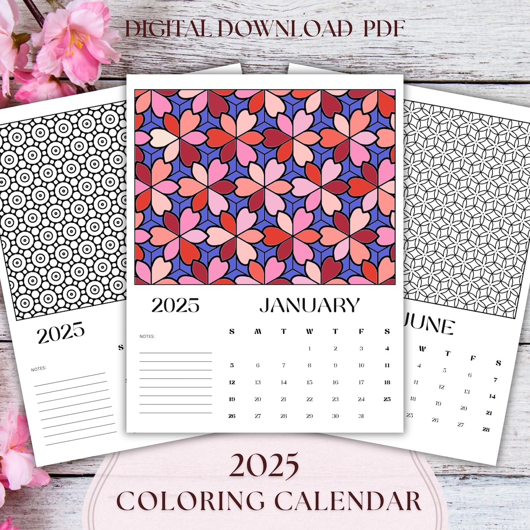 2025 Pattern Coloring Calendar, Printable 2025 Calendar Coloring Pages ...