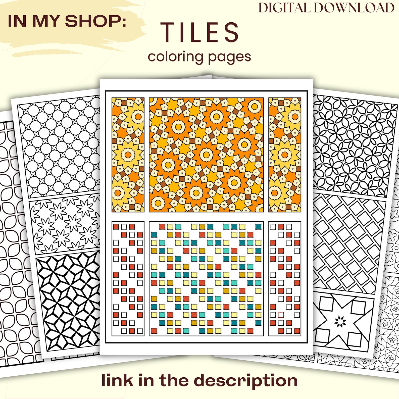 Geometric Tiles Coloring Pages, Tile Geometric Pattern Coloring Pages ...