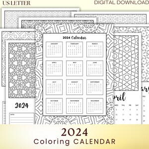 2024 Coloring Calendar, Printable 2024 Calendar Coloring Pages - Etsy
