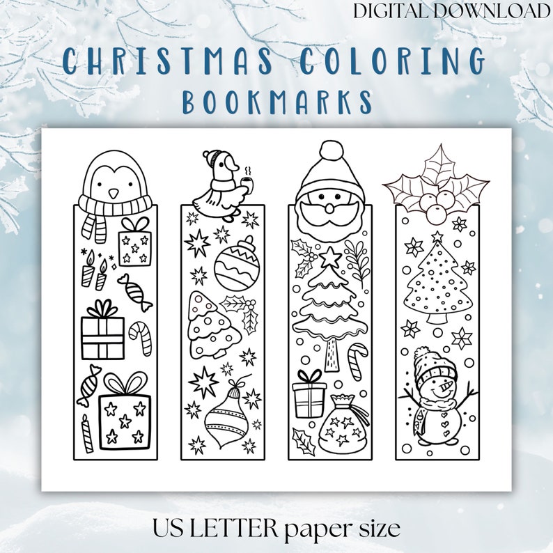 Christmas Coloring Bookmarks Printable Coloring Bookmarks - Etsy