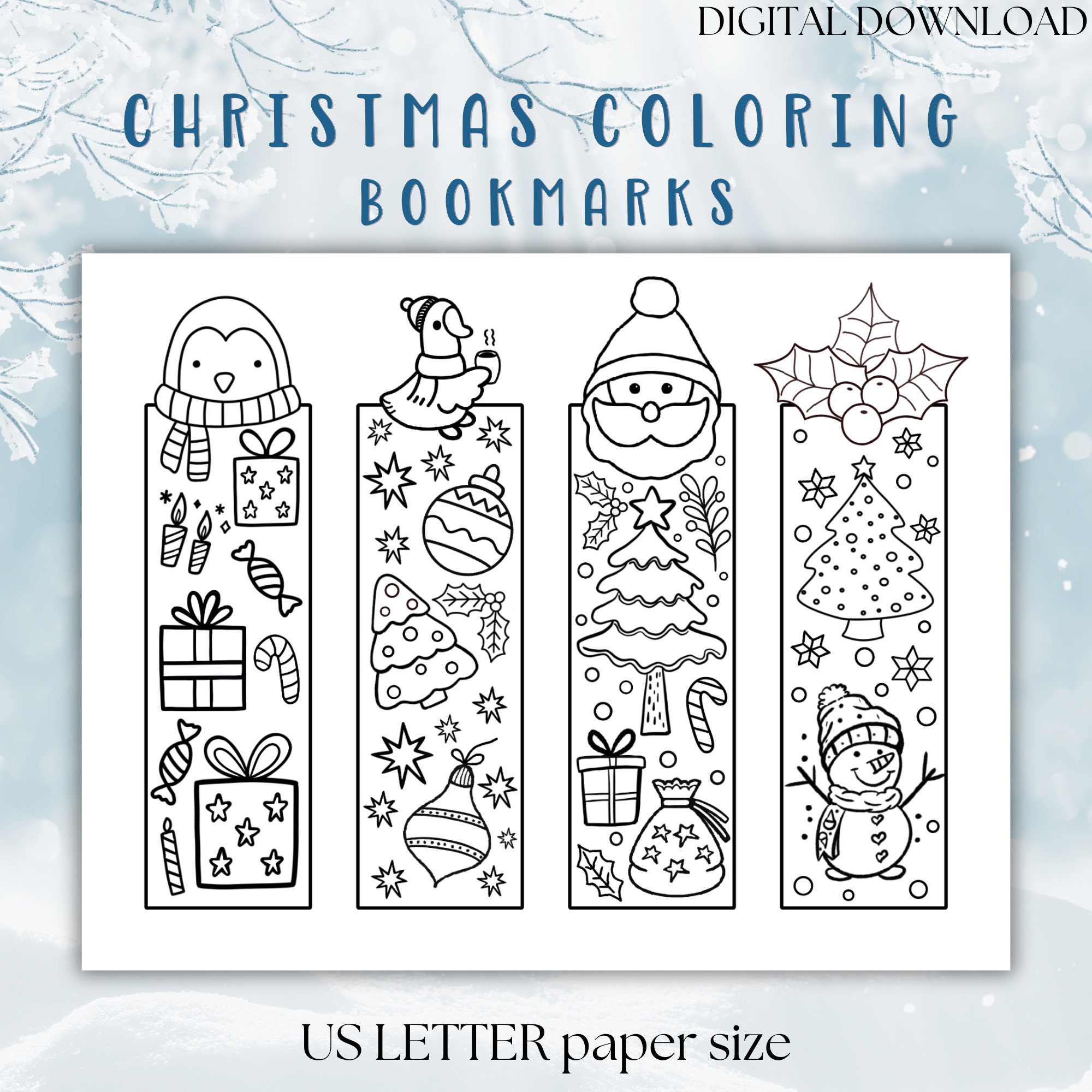 Christmas Coloring Bookmarks Printable Coloring Bookmarks - Etsy