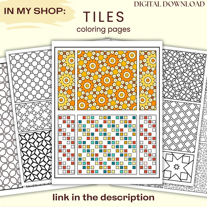 Geometric Floral Tiles Coloring Pages, Relaxing Patterns Intricate ...