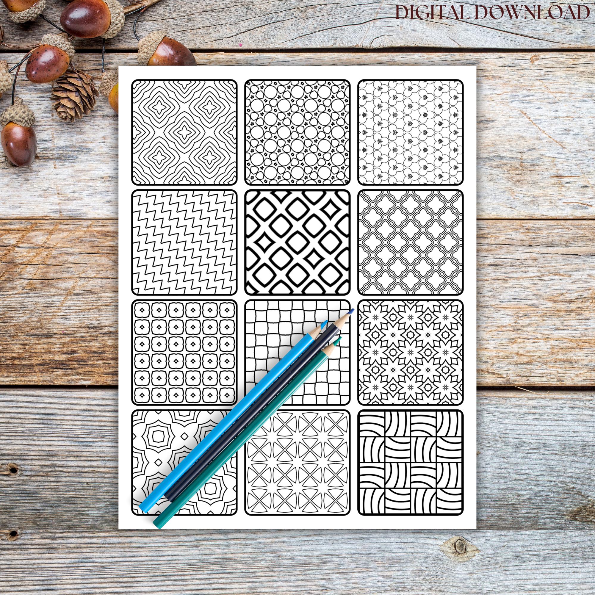 Mosaic Tiles Coloring Pages, Floral & Geometric Pattern Tiles Coloring ...