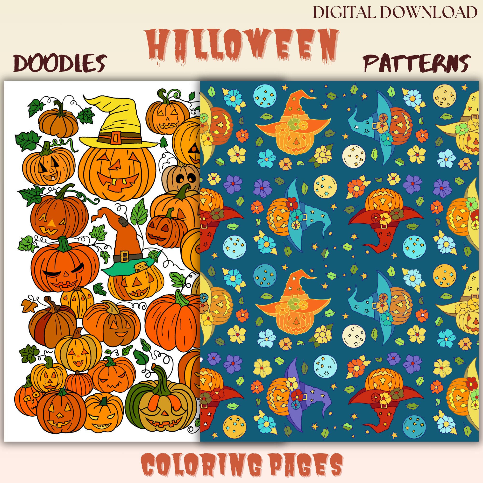 Spooky Doodle Halloween Coloring Pages, Halloween Patterns Coloring ...