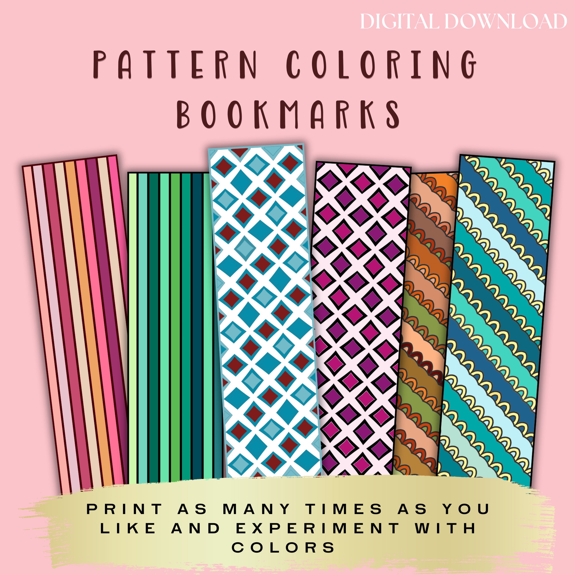 Pattern Coloring Bookmarks Geometric Bookmark Set to Color 40 Relaxing ...