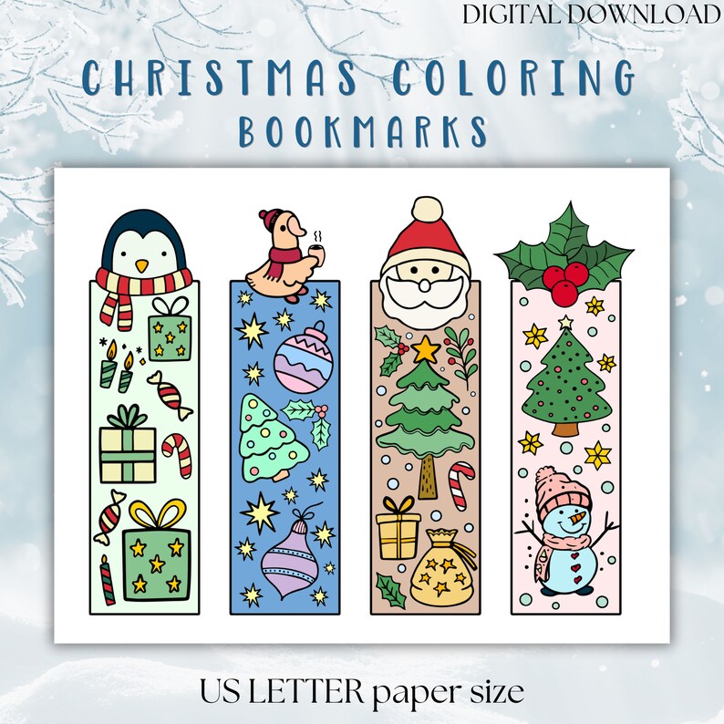 Christmas Coloring Bookmarks Printable Coloring Bookmarks - Etsy