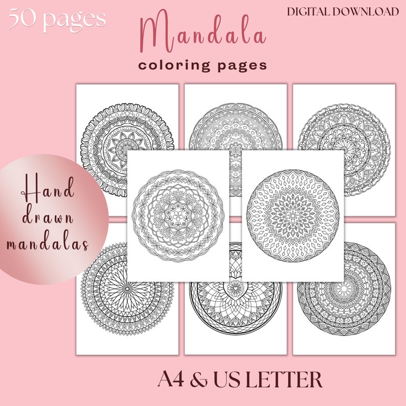 Intricate Mandala Coloring Pages, 50 Hand-drawn Designs (digital ...