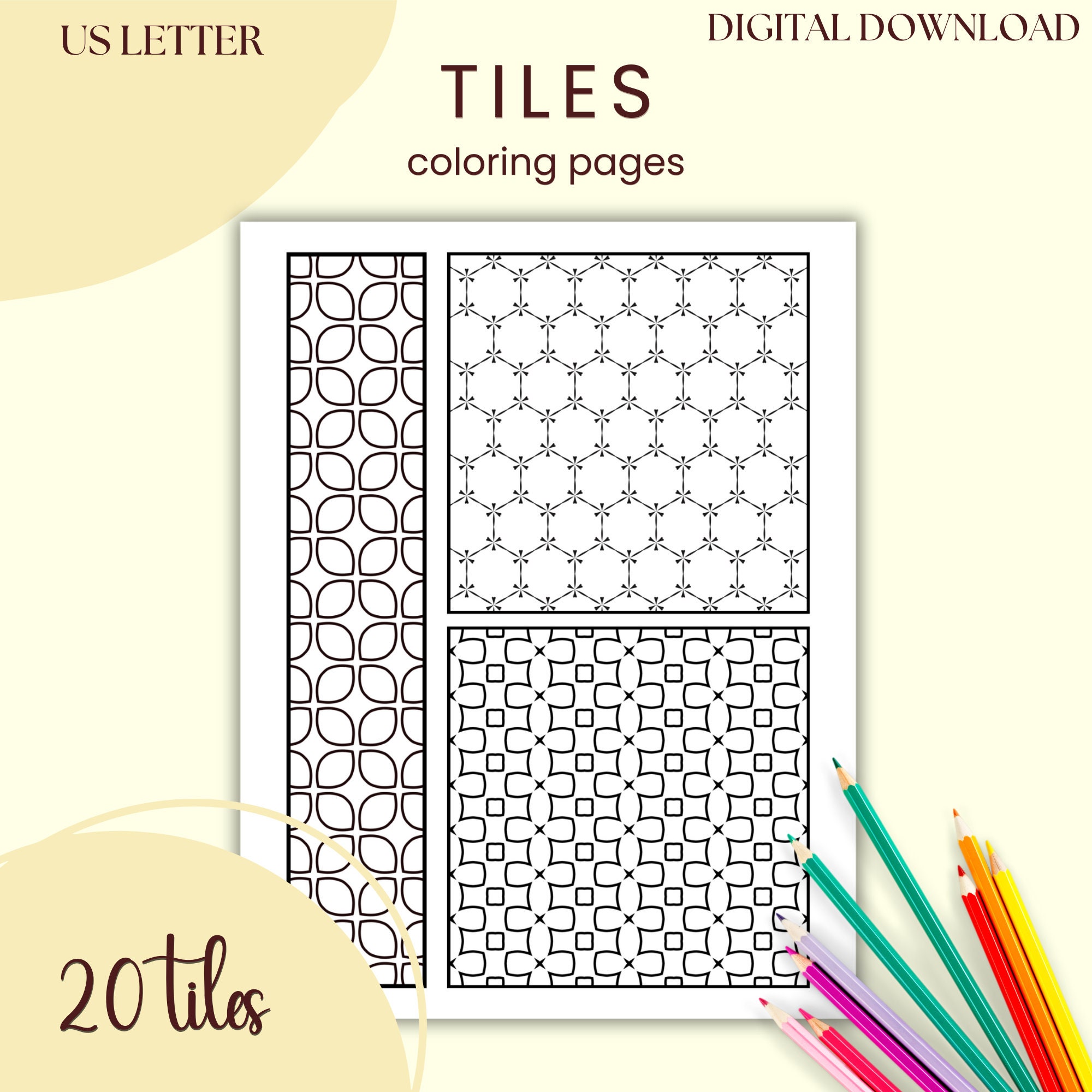 Geometric Tiles Coloring Pages, Mosaic Tiles Coloring Pages, Patterned ...