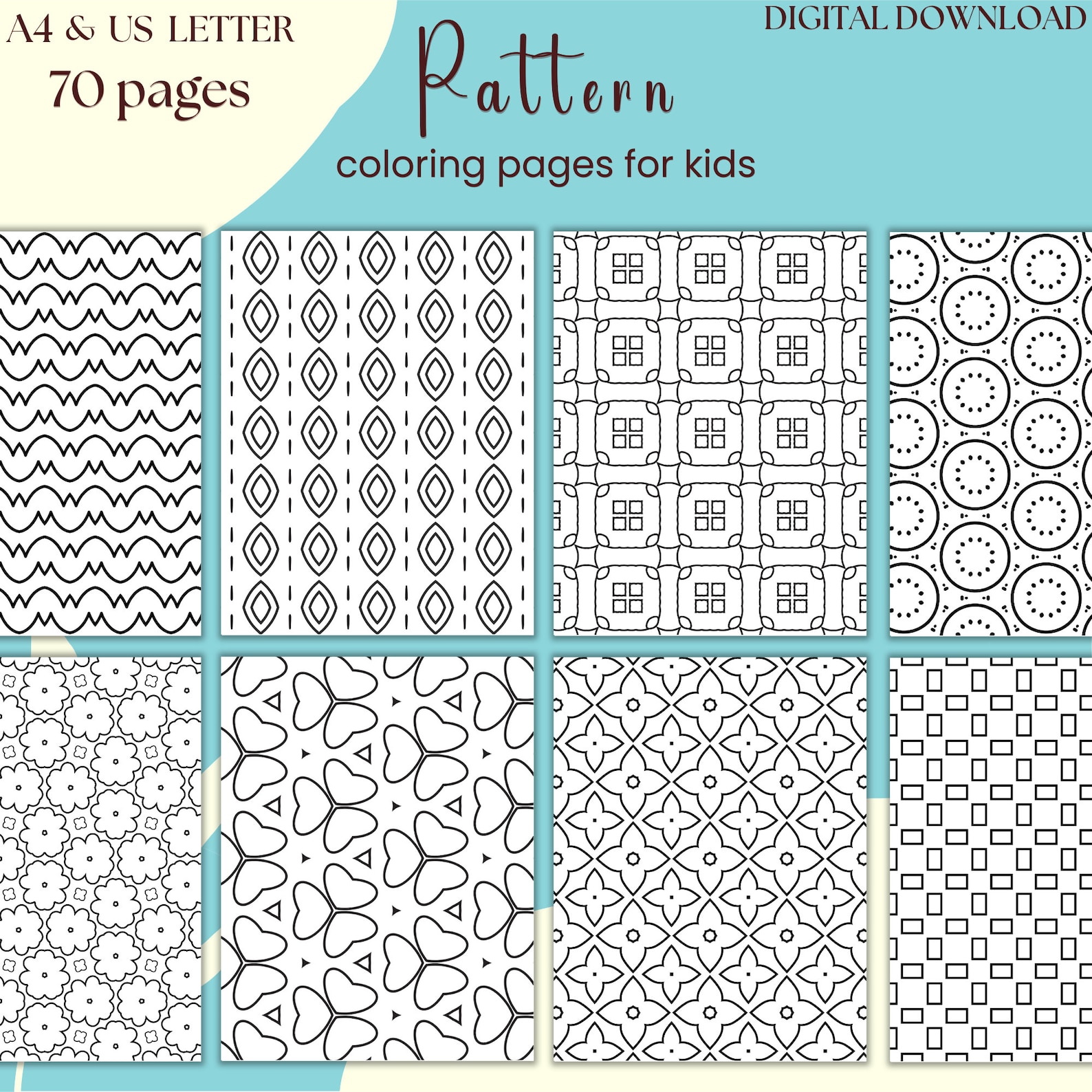 Bold and Easy Pattern Coloring Pages for Kids and Beginners, Geometric ...
