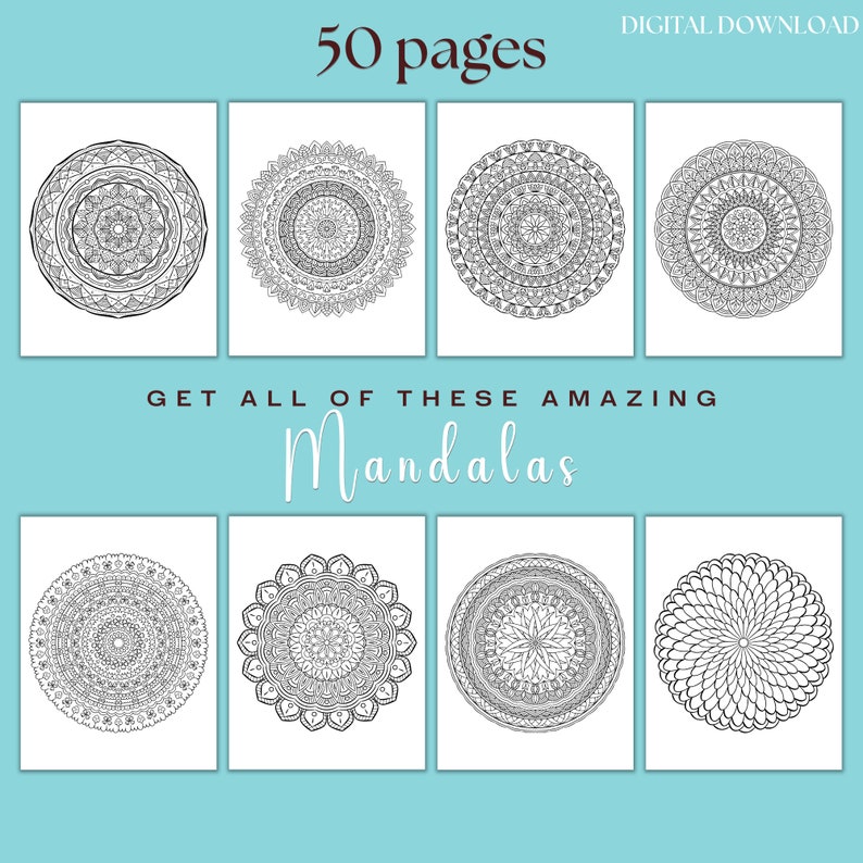 Intricate Mandala Coloring Pages, 50 Hand-drawn Designs (digital ...
