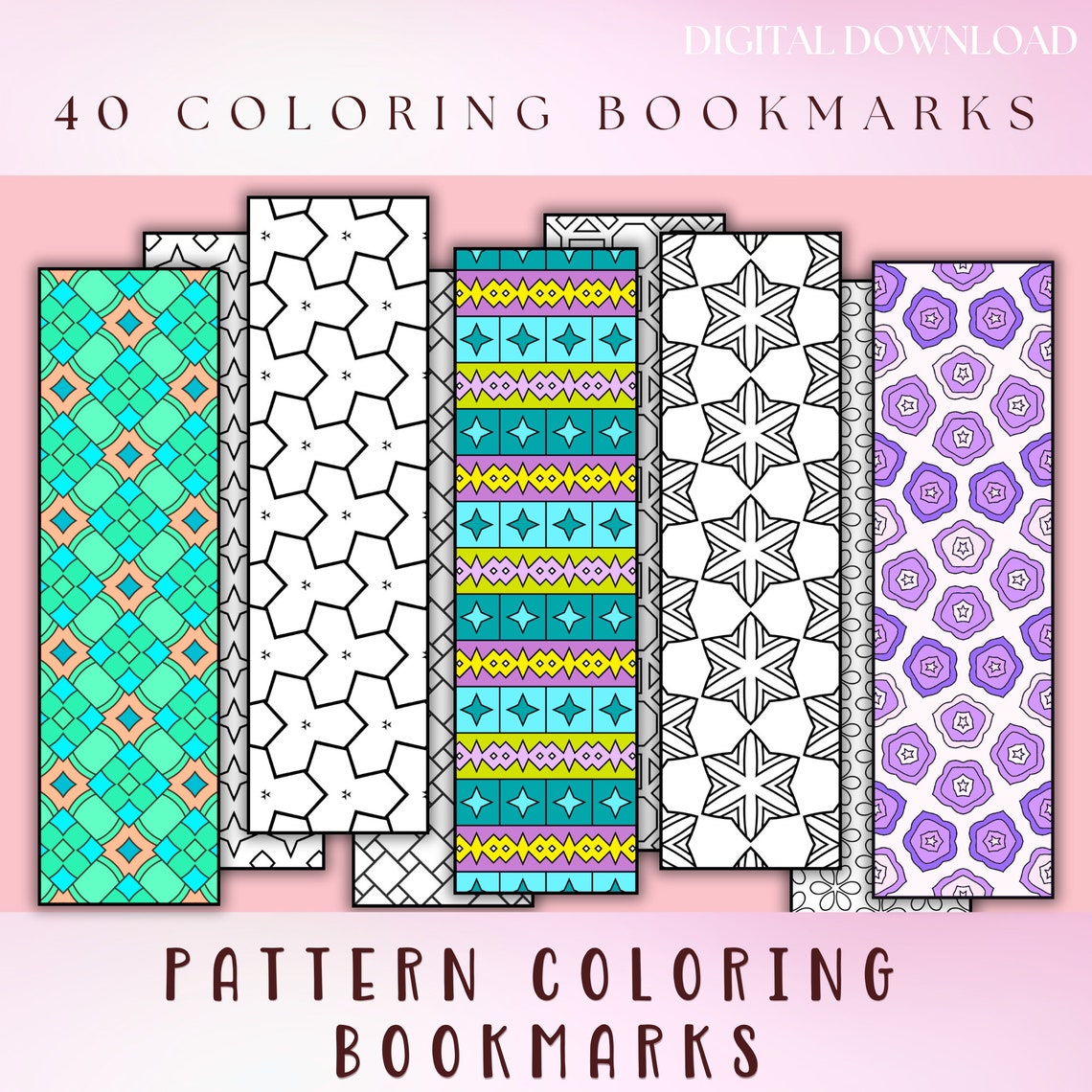 Pattern Coloring Bookmarks Geometric Bookmark Set to Color 40 Relaxing ...