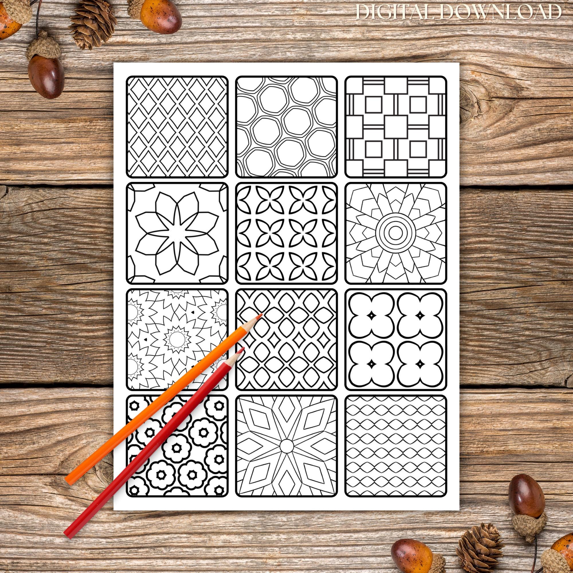 Geometric Tiles Coloring Pages, Pattern Tiles Coloring Pages, Abstract ...