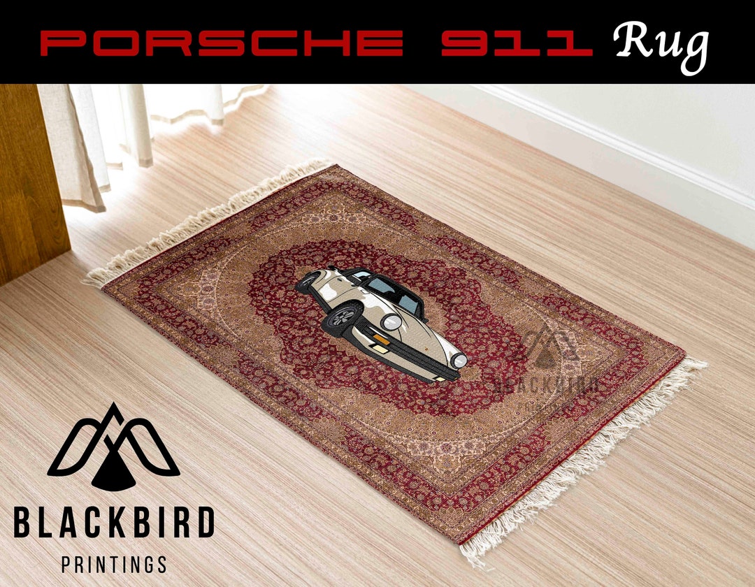 Persian Embroidered Carpet, Porsche 911 Themed Vintage Rug, Porsche ...