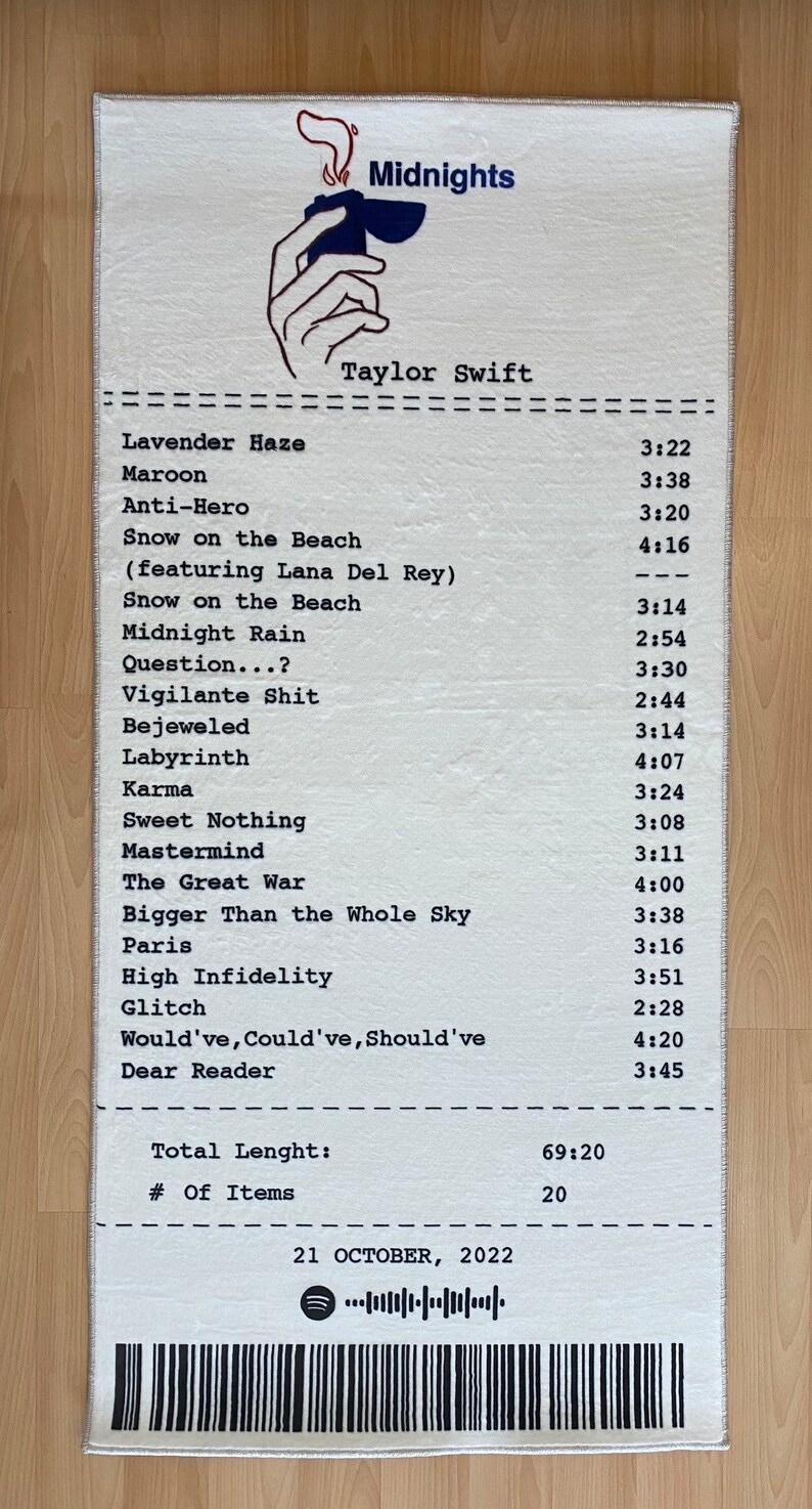Taylor Swift Midnights Album Receipt Rug. 1 of 1. - Etsy