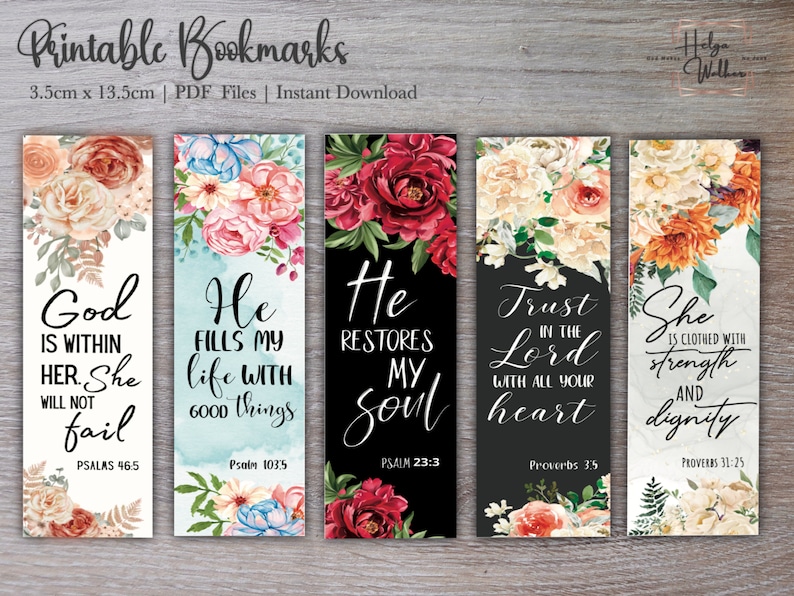 Printable Bible Verses Bookmarks | Set of 5 | Size 3.5cm X 13.5cm ...