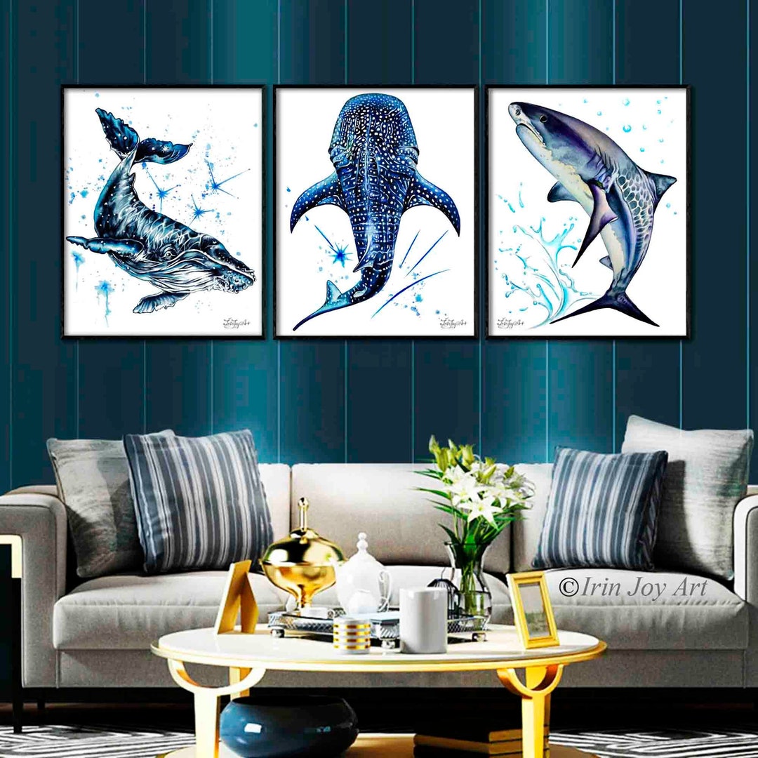 Set 3 Wall Art Print Blue House Decor Sea Ocean Animal Nursery Nautical ...