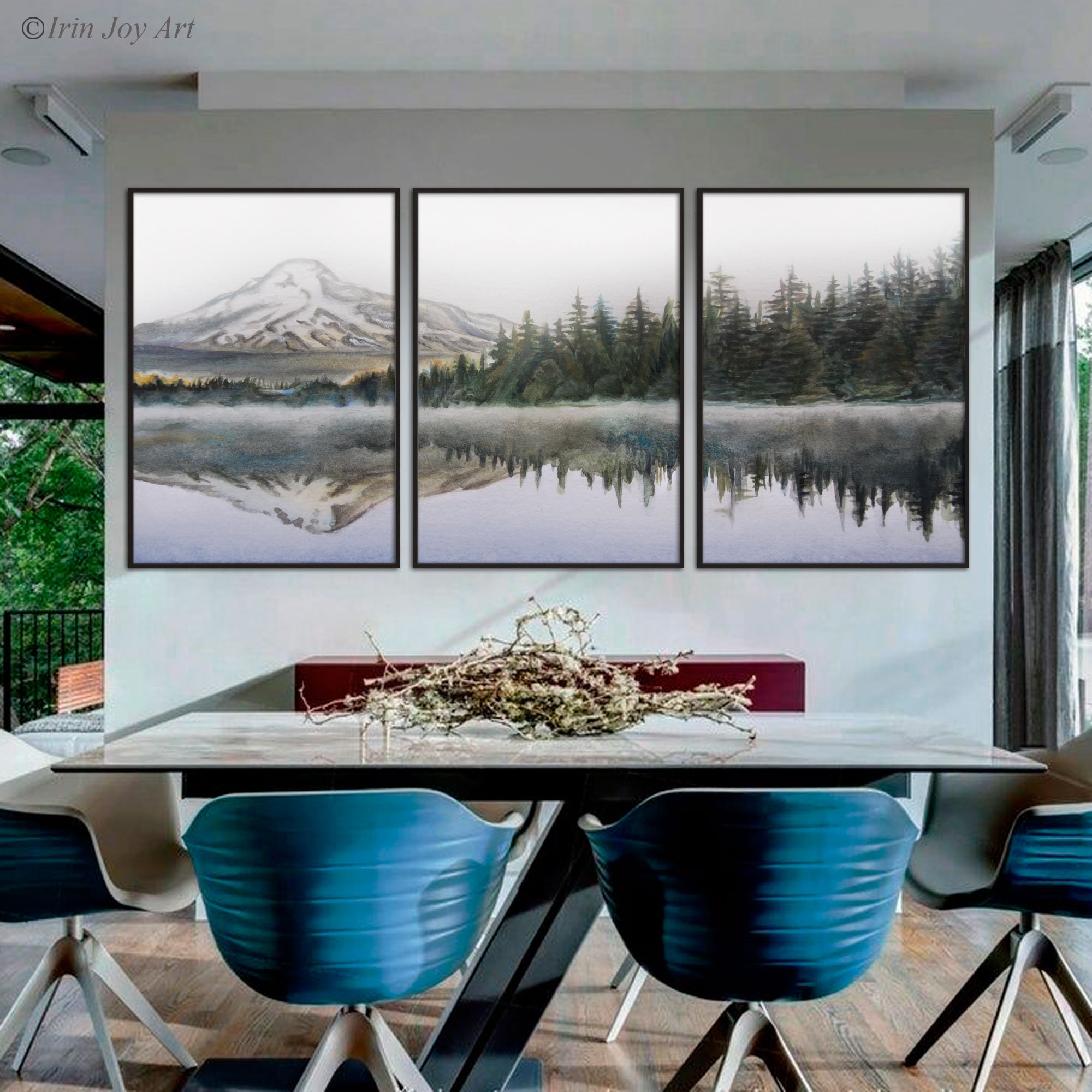 Original Large Landscape Canvas Painting Set of 3 Sunset Abstract ...