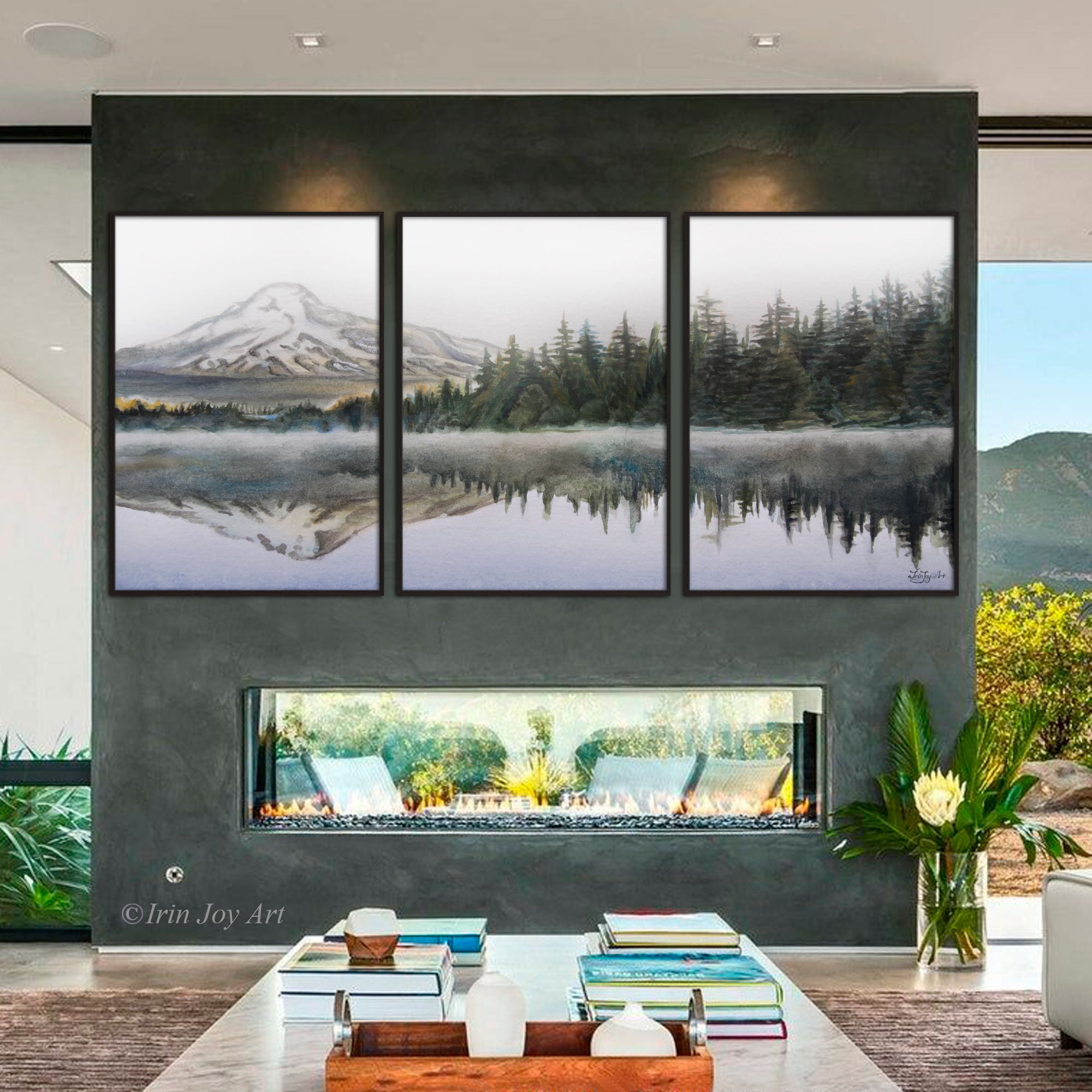 Original Large Landscape Canvas Painting Set of 3 Sunset Abstract ...