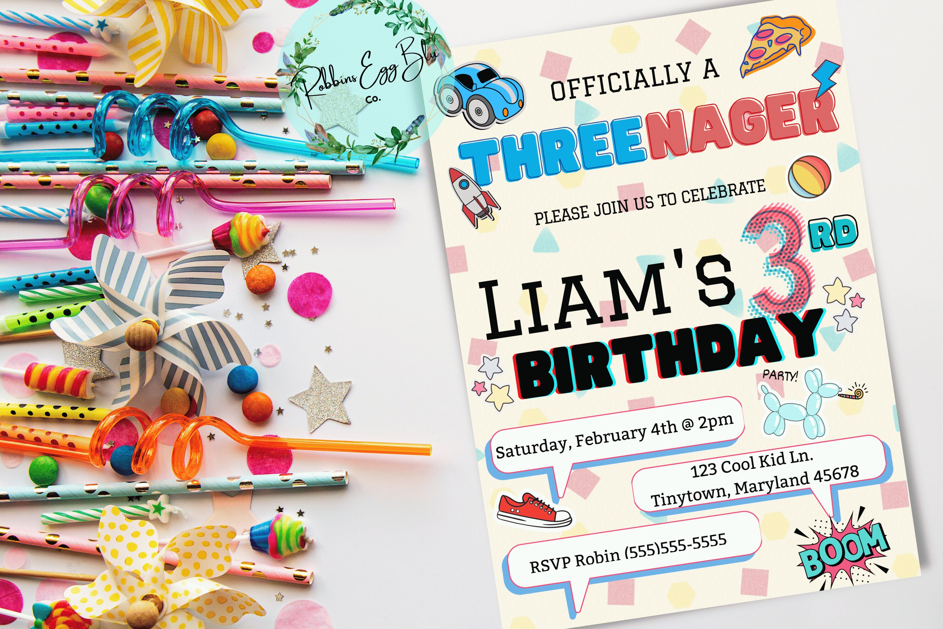 Threenager Boys Birthday Invitation Boys 3rd Birthday - Etsy