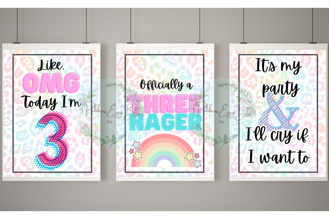 Cheetah Print Threenager Birthday Sign Bundle Threenager Wall Art ...