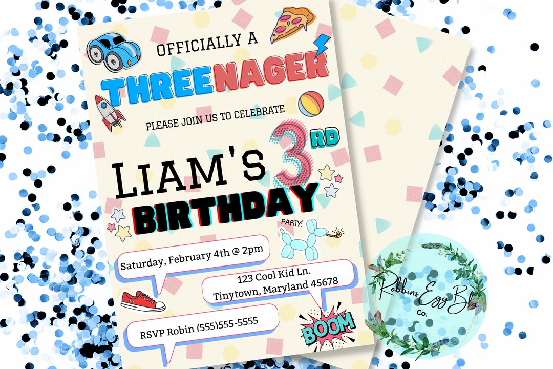 Threenager Boys Birthday Invitation Boys 3rd Birthday - Etsy
