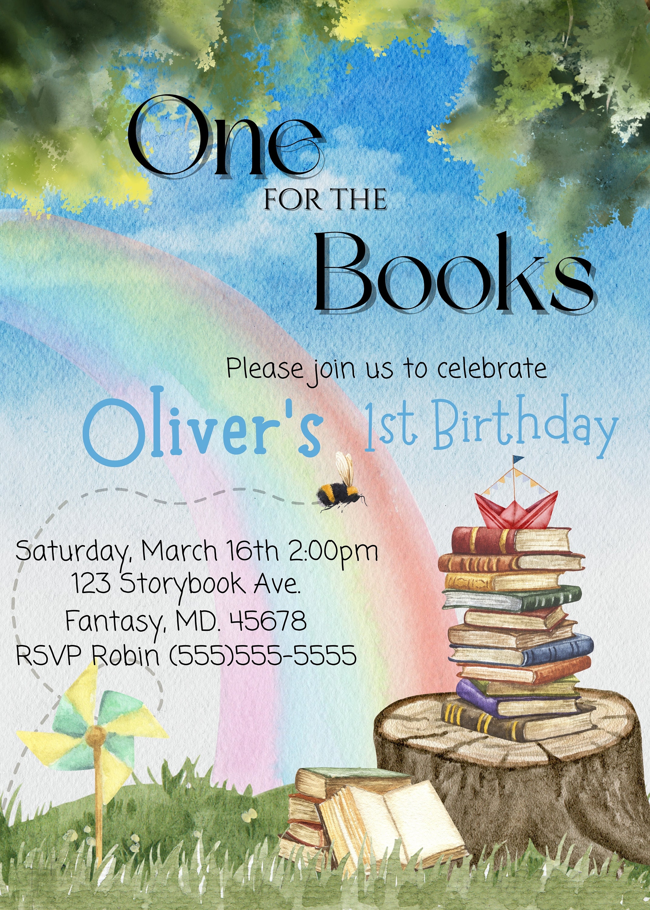 Book Birthday Invitationone for the Books 1st Birthday Invitation ...