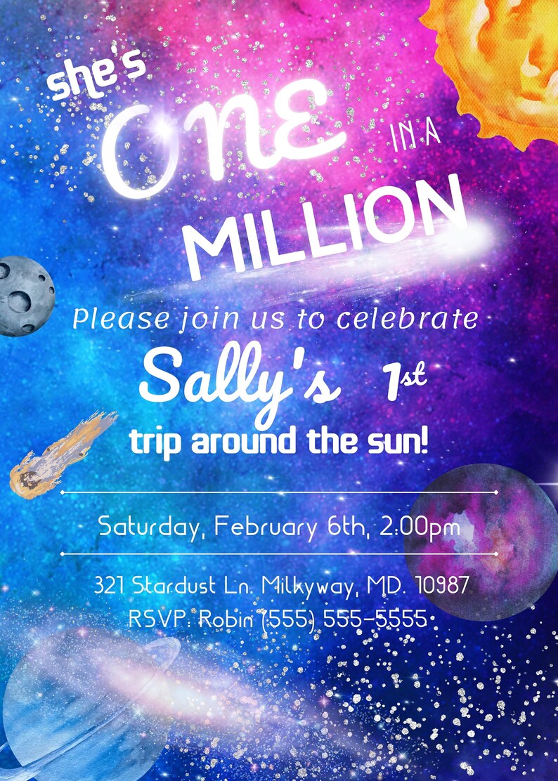 Galaxy Themed Birthday Invitation1st Birthdayone in a - Etsy