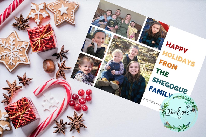 Jewel Tone Photo Collage Template Colorful Christmas Cards Block ...