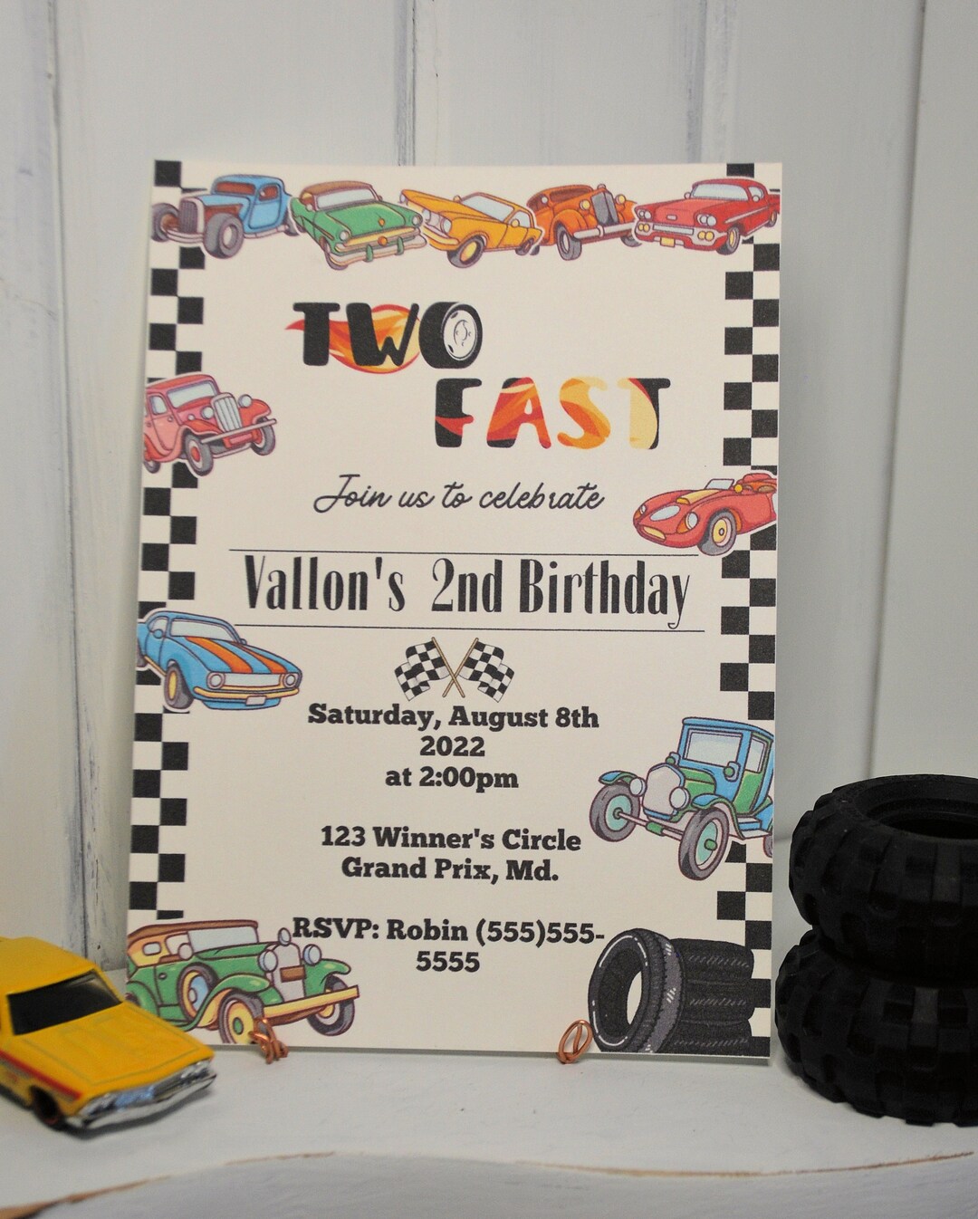 Hot Rod Birthday Invitation Two Fast Birthday Invitation Rockabilly ...