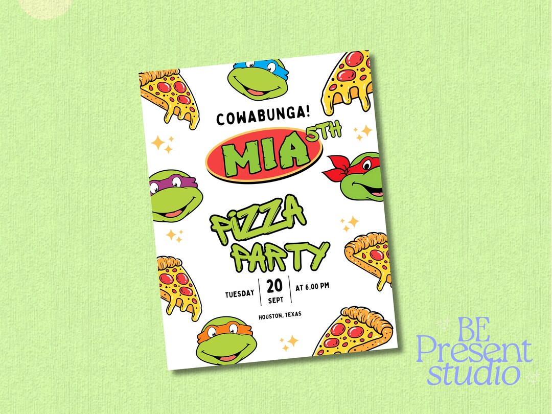 TMNT Digital Birthday Invitation, Pizzapartyinvitation, COWABUNGA ...