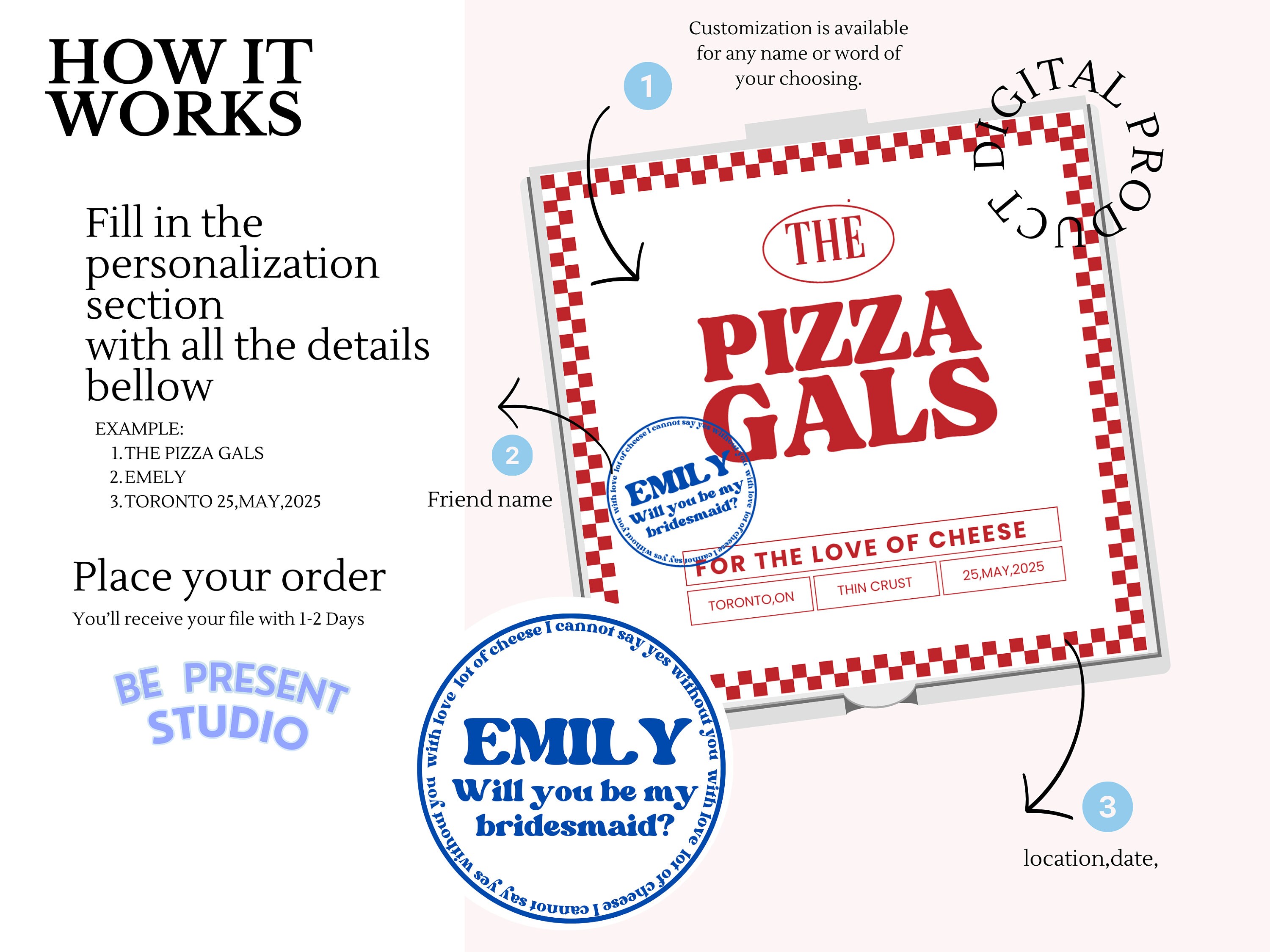 Bridesmaid Pizza Box Proposal Template, Custom Pizza Boxes, Wedding ...