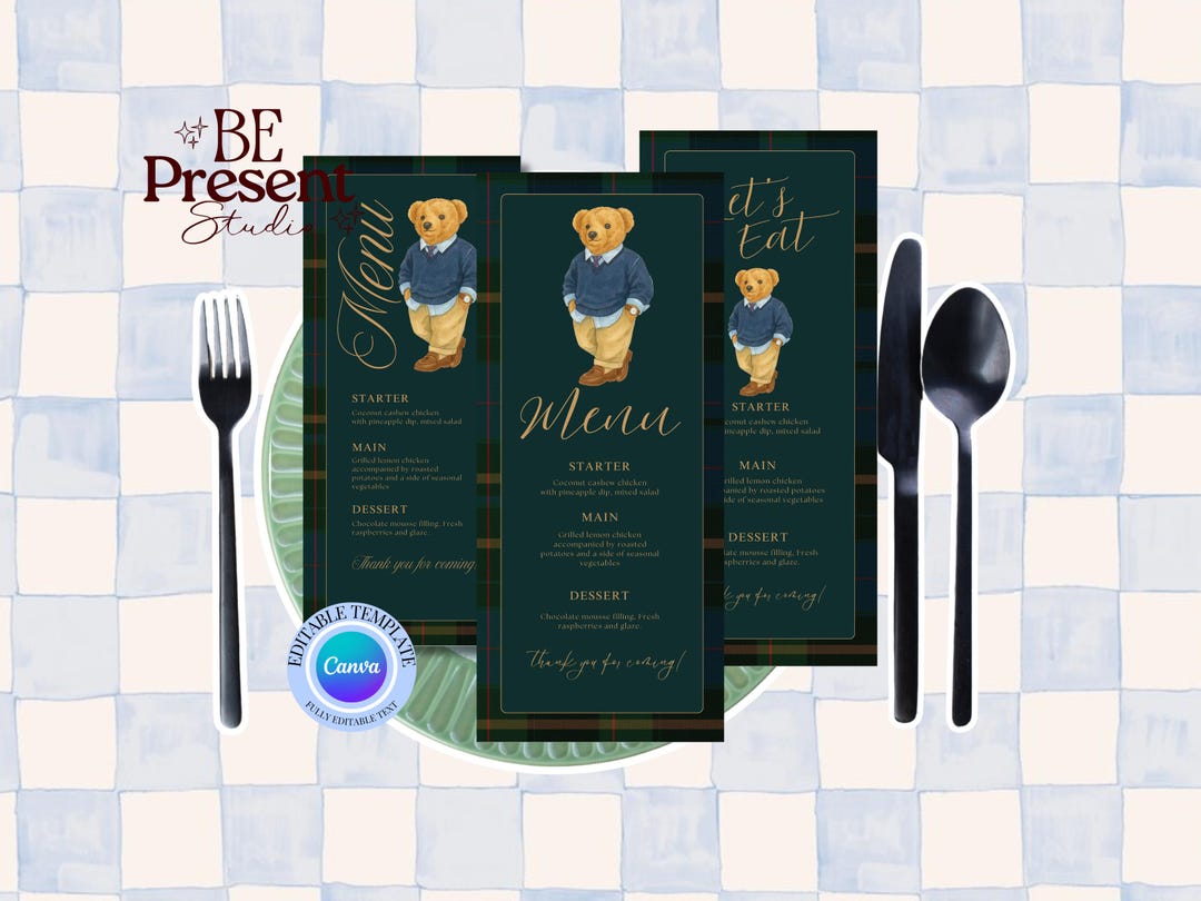 Plaid Bear Baby Shower Menu Template: Classic Design (digital Download ...