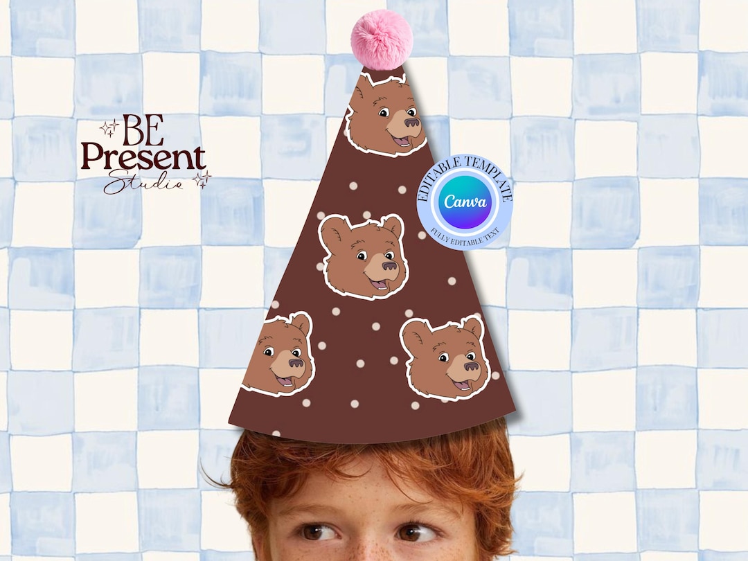 Little Bear Party Hat Template Instant Download DIY Bear Birthday Hat ...