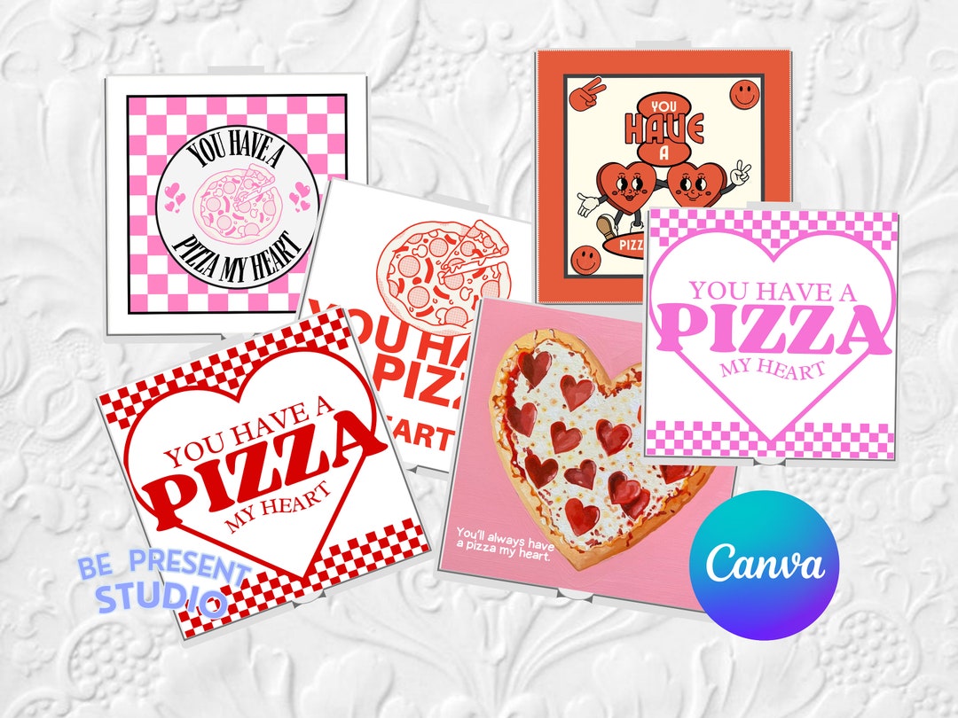 Valentine's Day Mini Pizza Templates DIY Pizza Box Kit Instant Download ...