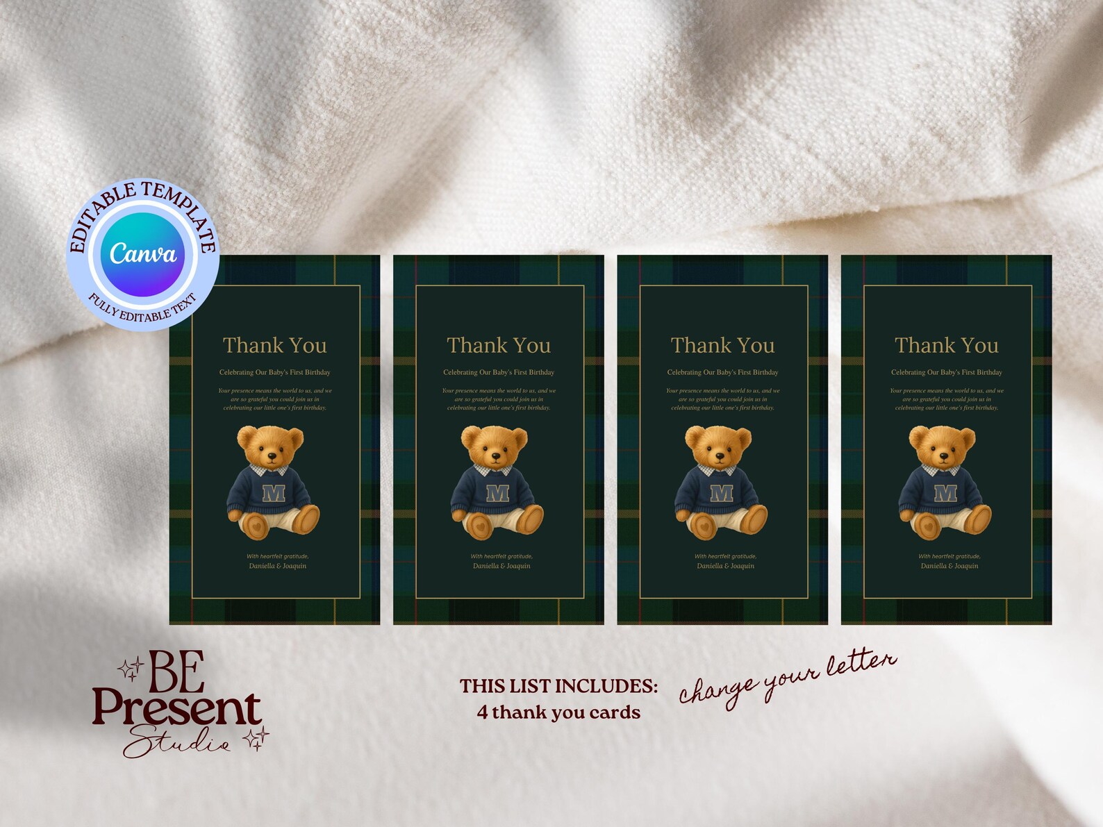 Plaid Polo Bear Thank You Card - Baby Shower Favor Tags (canva Template ...