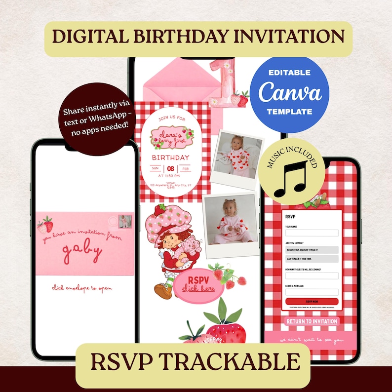 Berry First Birthday Website Invitation | Strawberry First Birthday ...