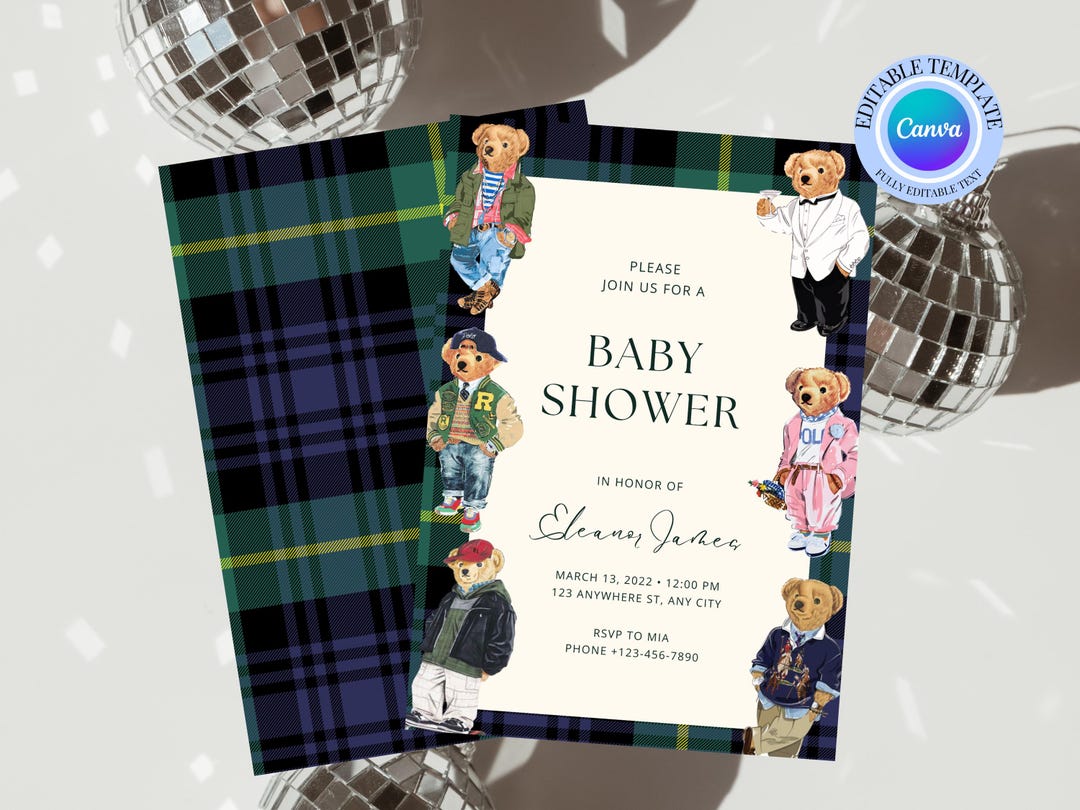 Ralph Lauren Polo Baby Shower Invitation Template Bar Classic Plaid ...
