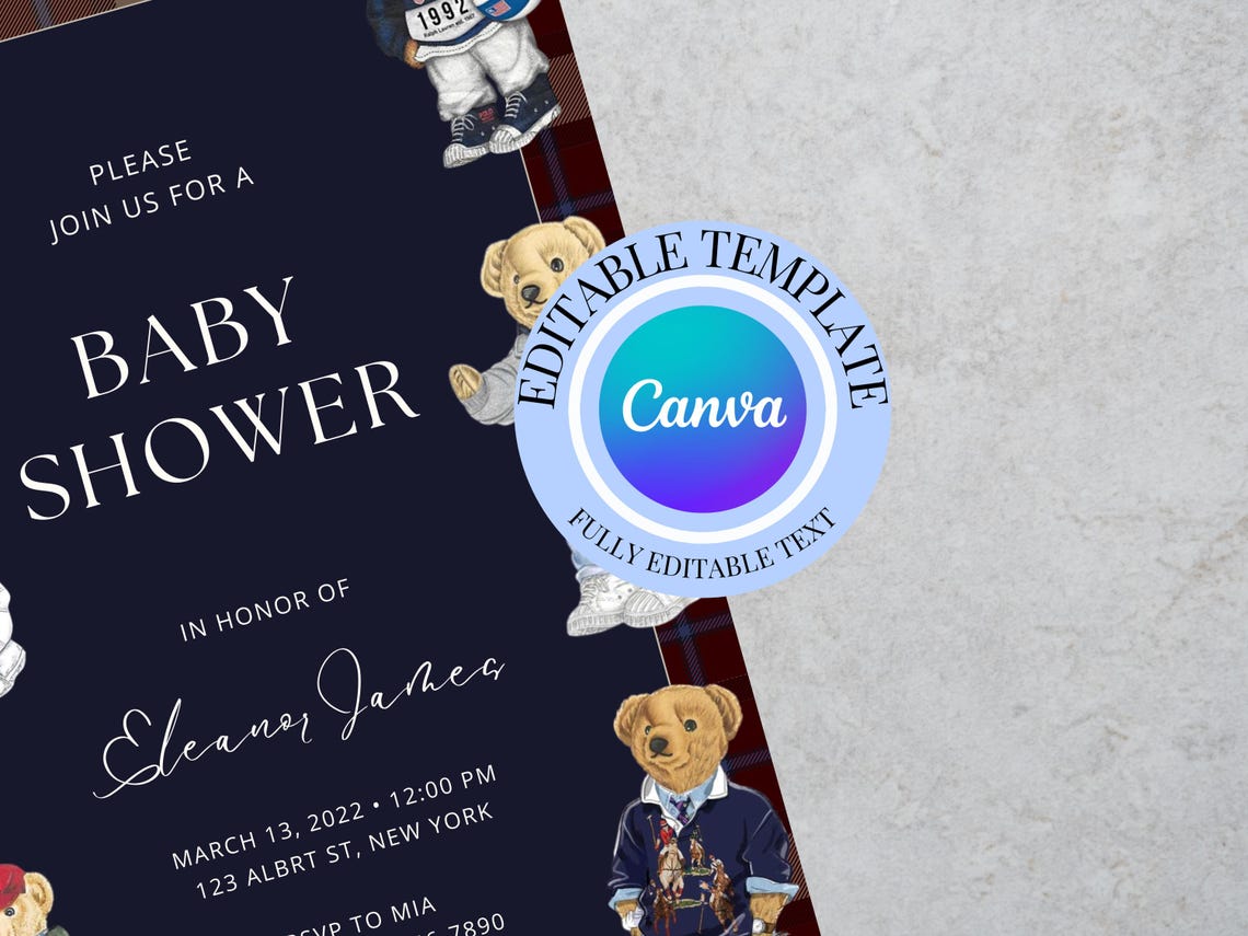 Ralph Lauren Polo Baby Shower Invitation Template Bar Classic Plaid ...