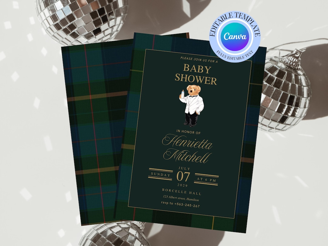 Ralph Lauren Polo Baby Shower Invitation Template Bar Classic Plaid ...