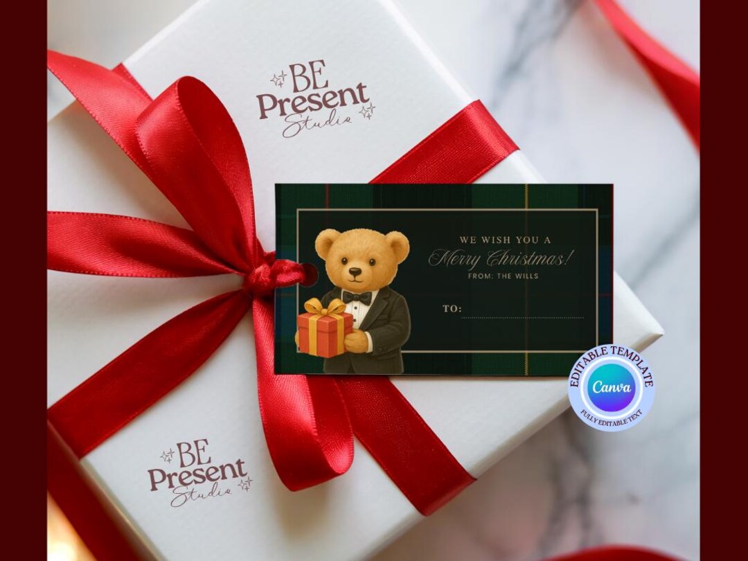 Teddy Bear Christmas Tags Vintage Teddy Bear Christmas Tag Tartan ...