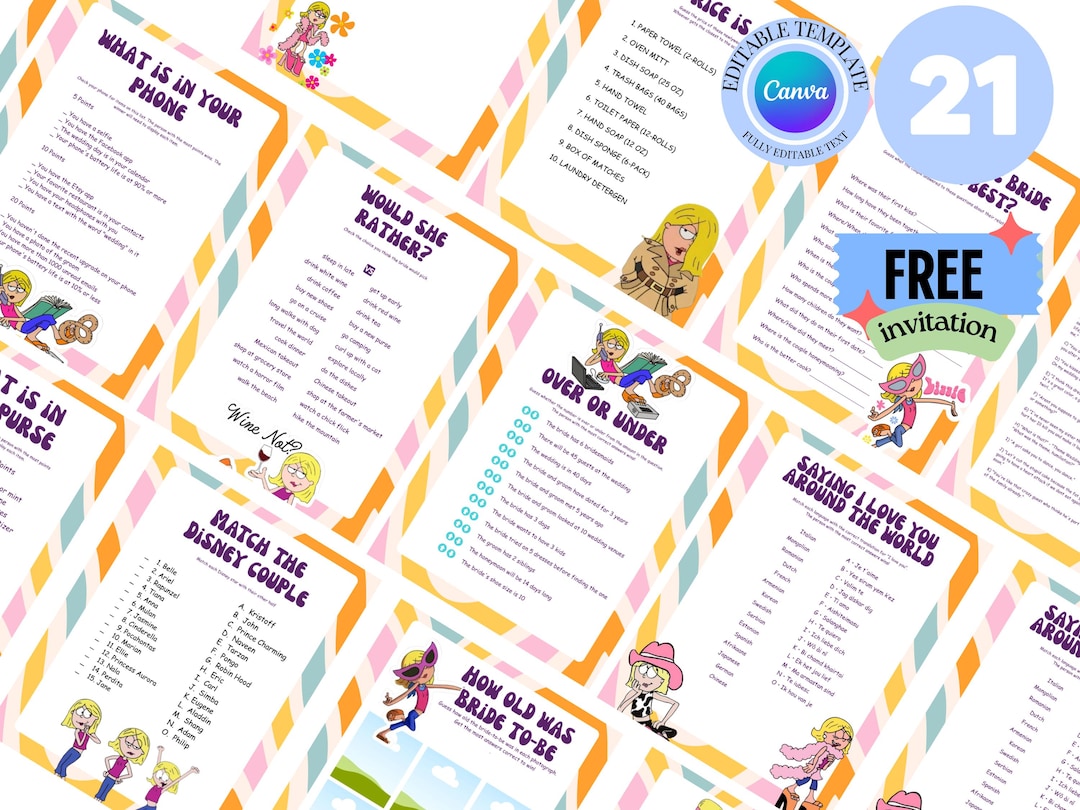 Lizzie Mcguire Bachelorette Party Games: Pink Bridal Shower (digital ...
